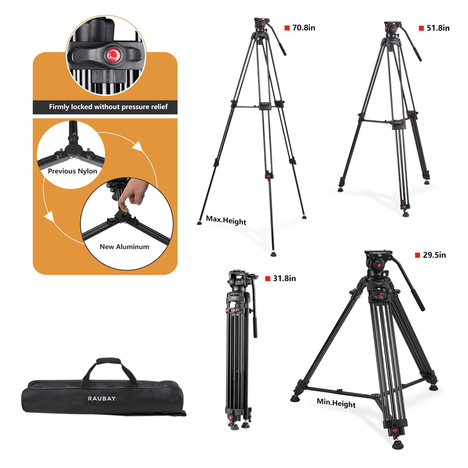 Mua RAUBAY 70.8" Professional Heavy Duty Video Camera Tripod with Fluid ...
