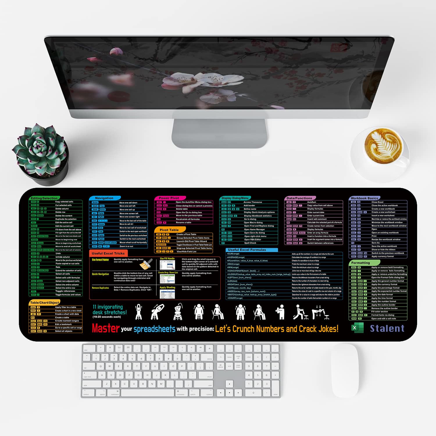 Mua Excel Cheat Sheet Desk Mat, 31.5"x11.8" Updated Excel Shortcuts ...