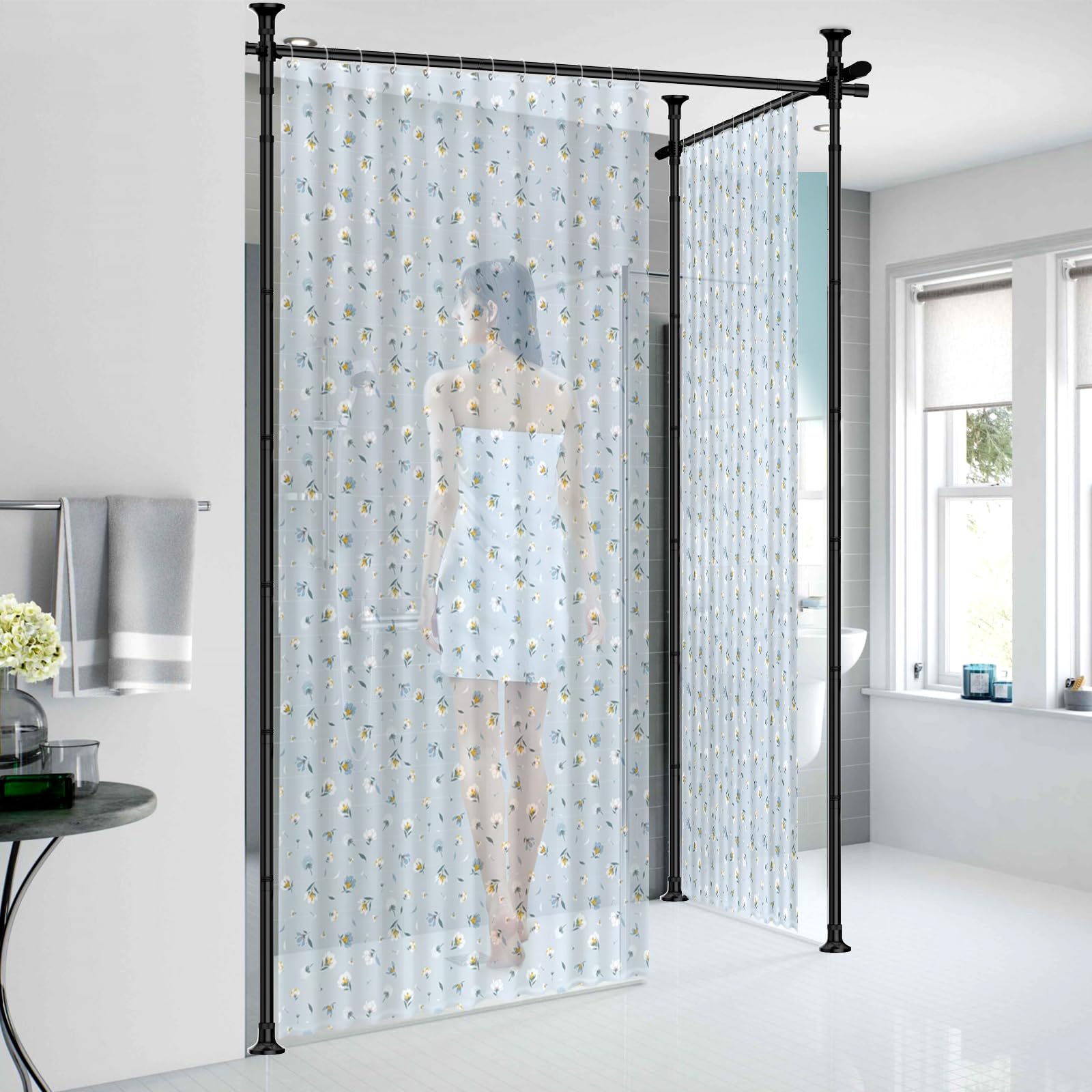 FLY HAWK Room divider curtain rod,Tension Shower Curtain Rods Rustproof ...