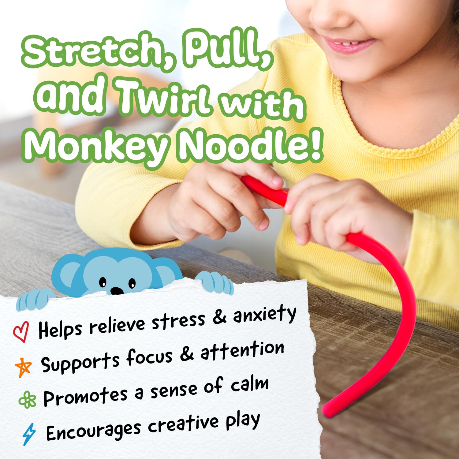 The Original Monkey Noodle Fidget Toy - 5 Pack - Stretchy Sensory Toys ...
