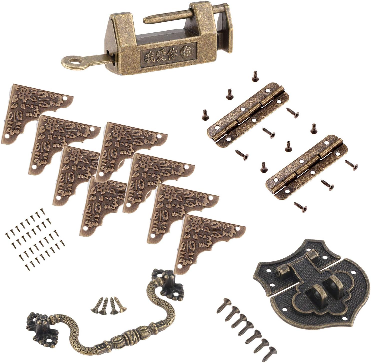 Yetaha Box Corner Protectors Vintage Box Lock Latch Hasp with Padlock ...