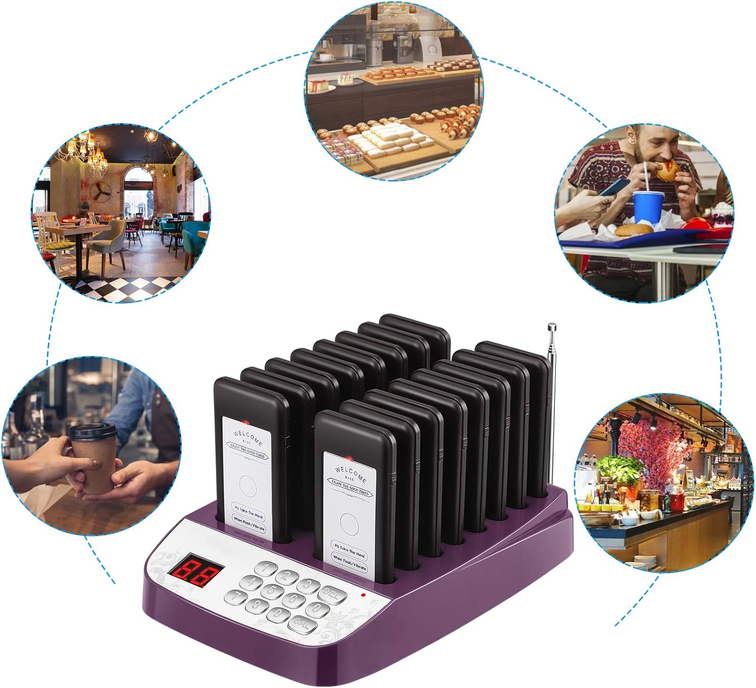 Kacsoo Wireless Calling Paging System,16 Coaster Pagers with 1 Keypad ...