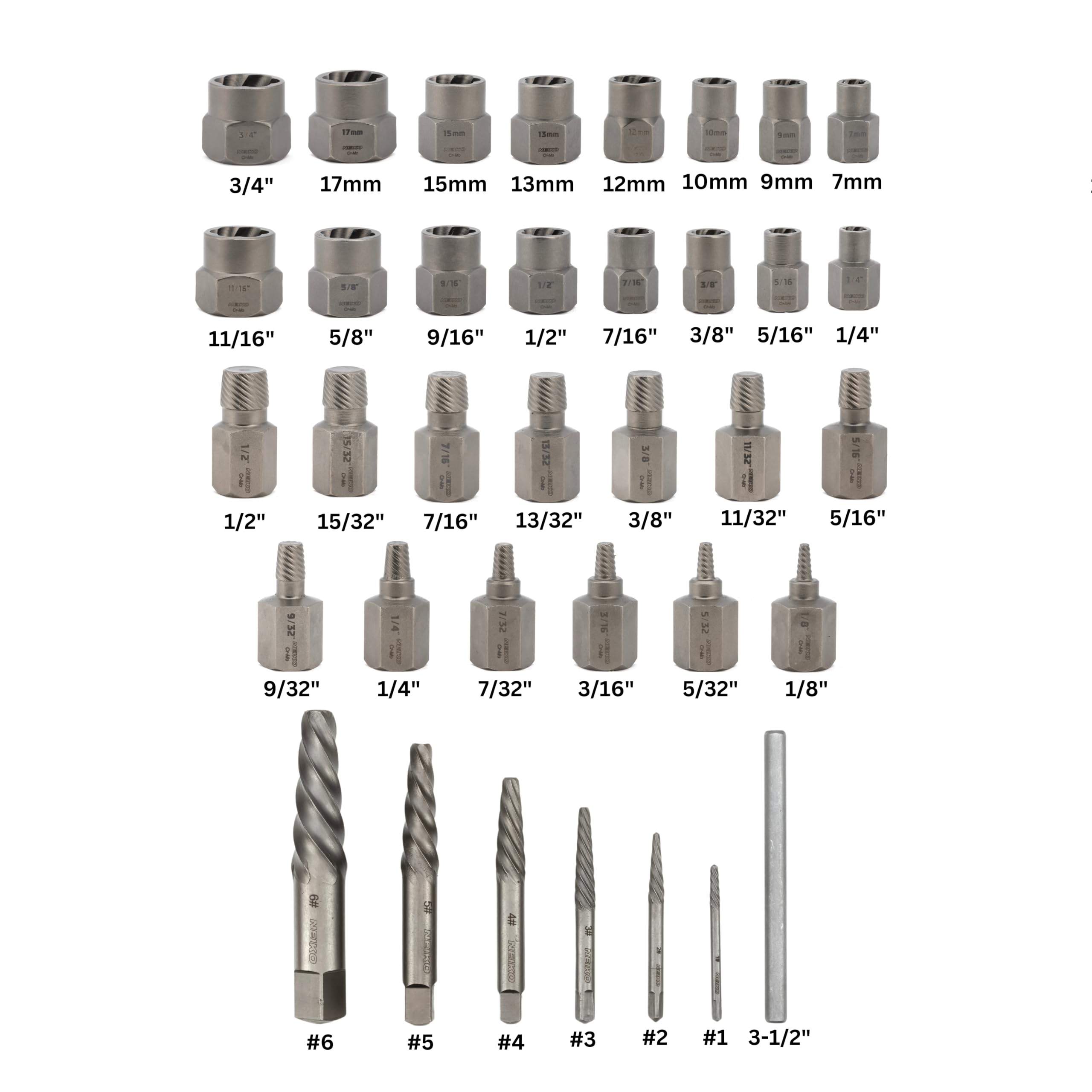 Mua NEIKO 04208A Master Screw, Nut, & Bolt Extractor, 36 Piece Lug Nut ...