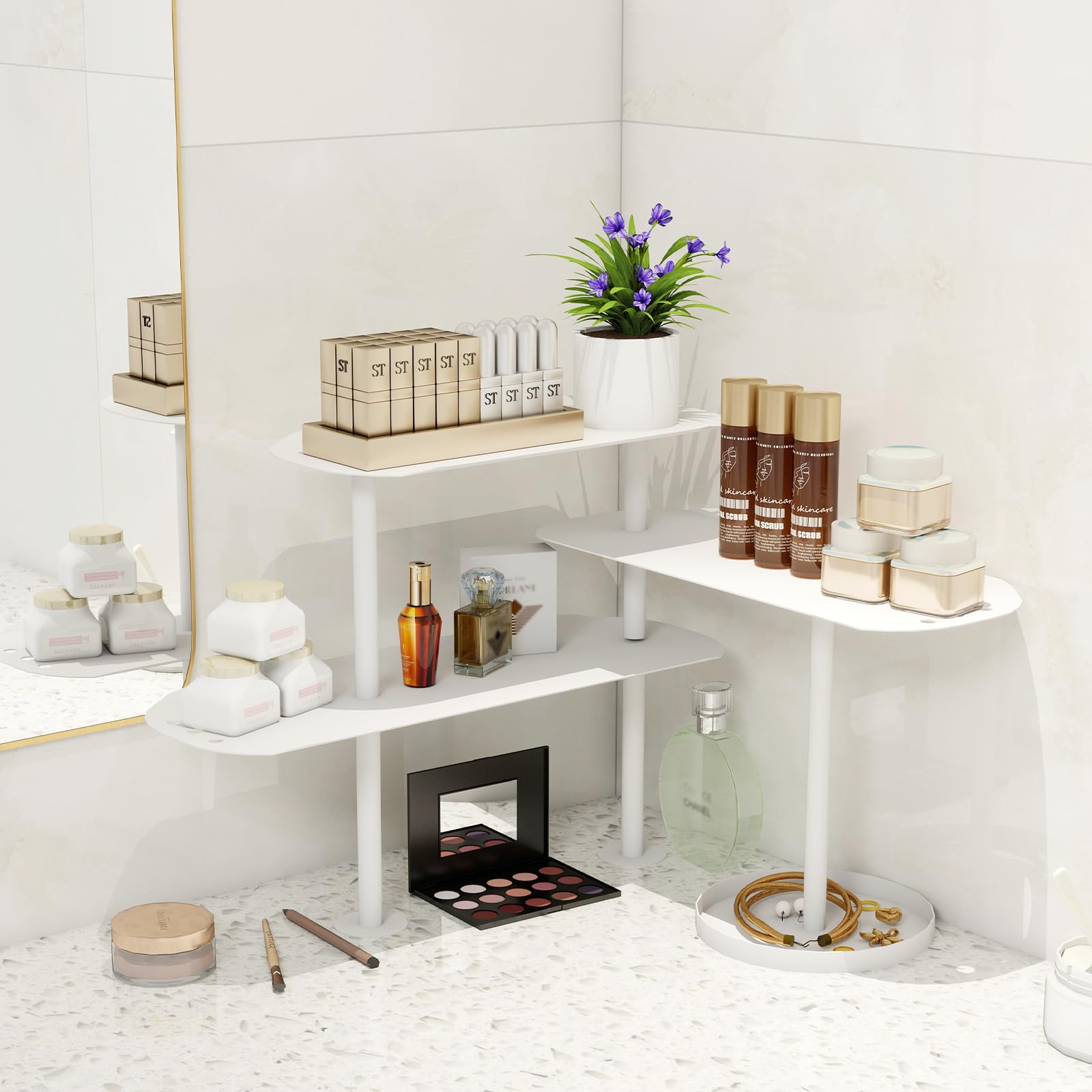 STWWO Kitchen Countertop Organizer, 3 Tier Adjustable Metal Corner ...