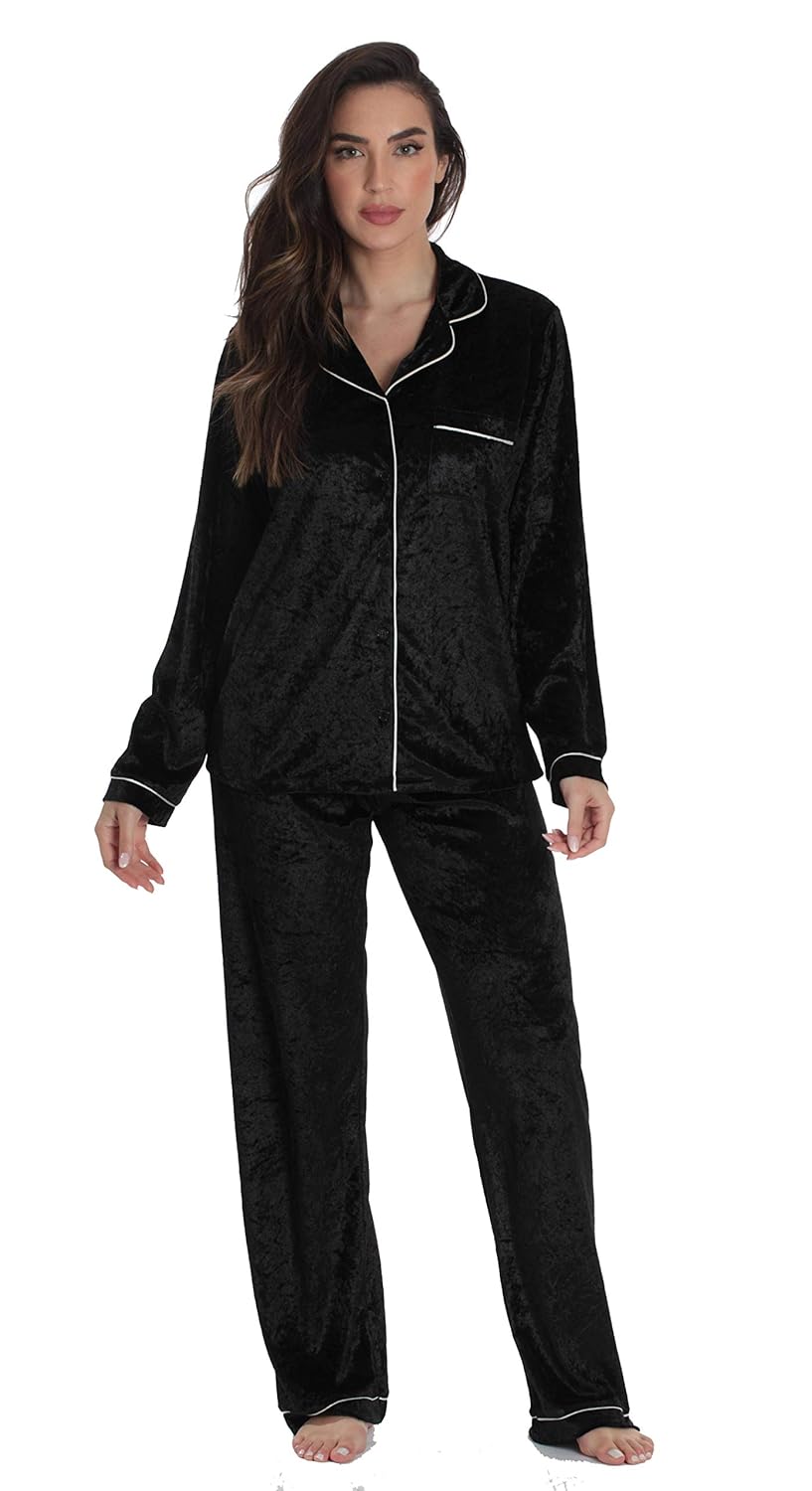 Buy Just Love Velour Pajama Pants Set for Women 6832-BLK-XL Black at ...