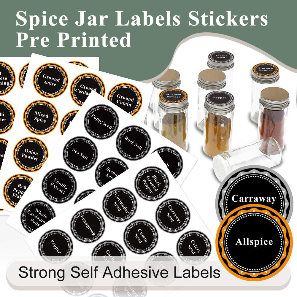 Spice Jar Labels, 5 Sheets Jar Labels Stickers Pre-printed Small Round ...