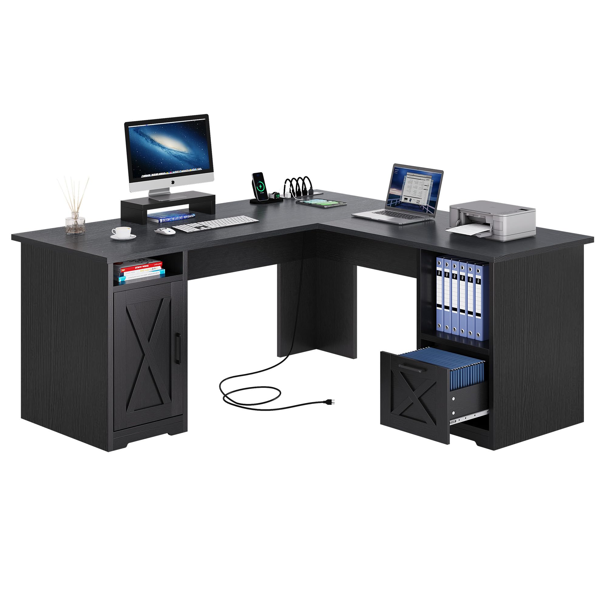 YITAHOME L Shaped Desk with Power Outlets, 60 Inch Computer Desk Corner ...