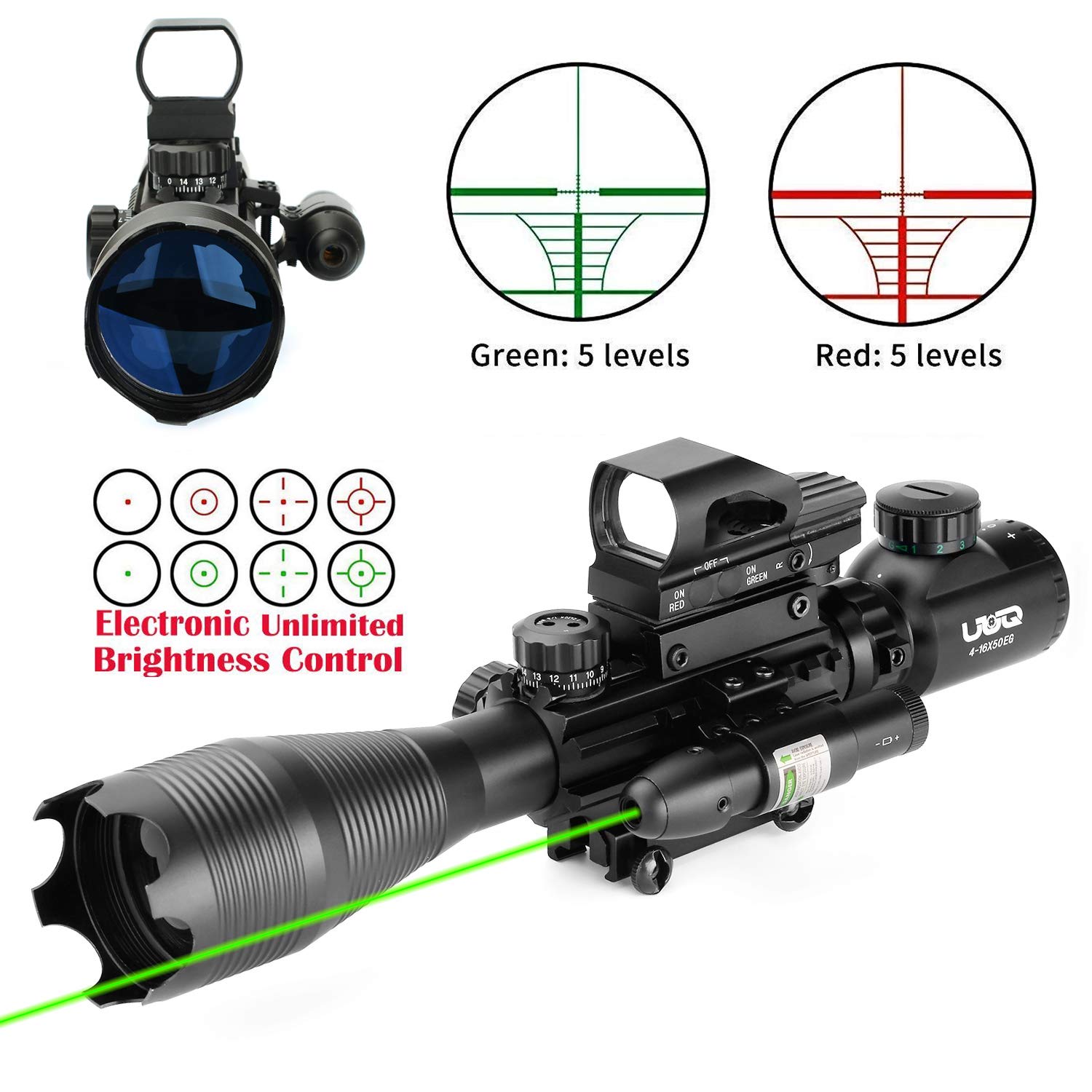 UUQ 4 16x50 Tactical Rifle Scope Red Green Illuminated Range Finder