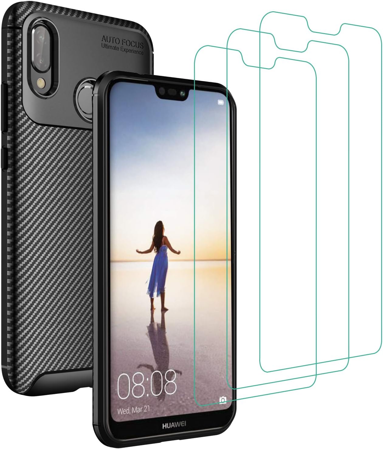 iVoler Cover per Huawei P20 Lite 2018 + 3 Pezzi Pellicola Vetro ...