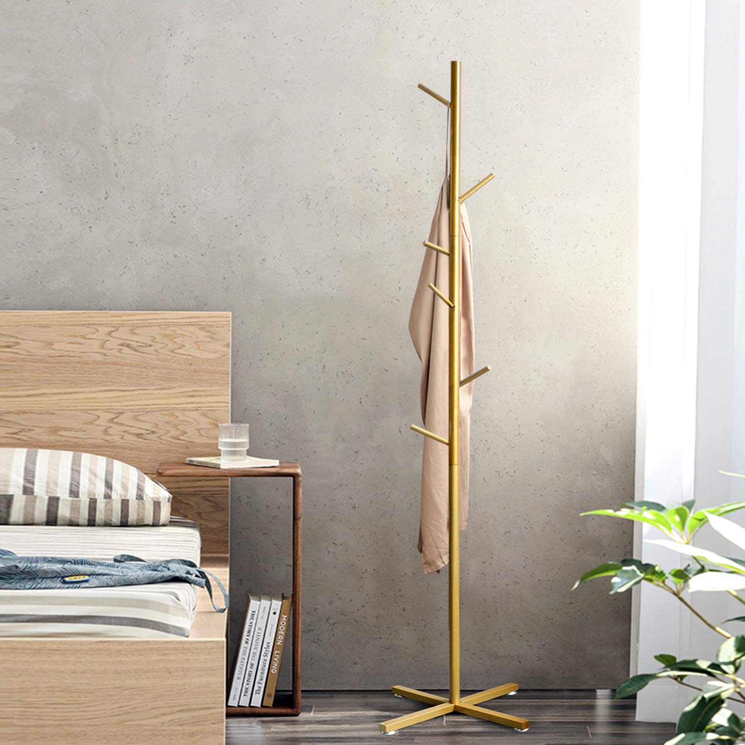 Jolitac Modern Metal Coat Rack in Gold Free Standing 7 Hooks Hall Tree ...