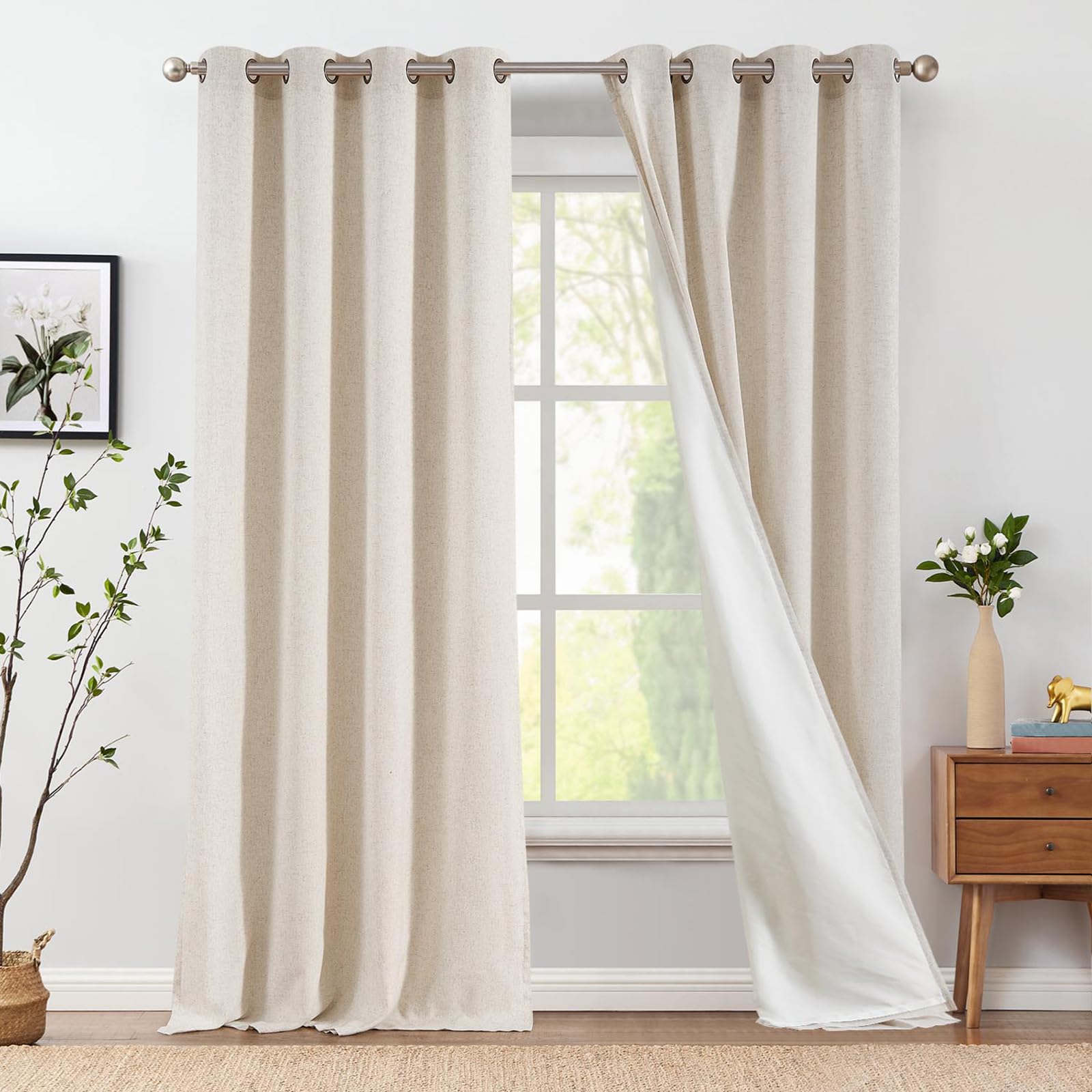 jinchan Linen Beige Curtains 108 Inch Long for Living Room Bedroom ...