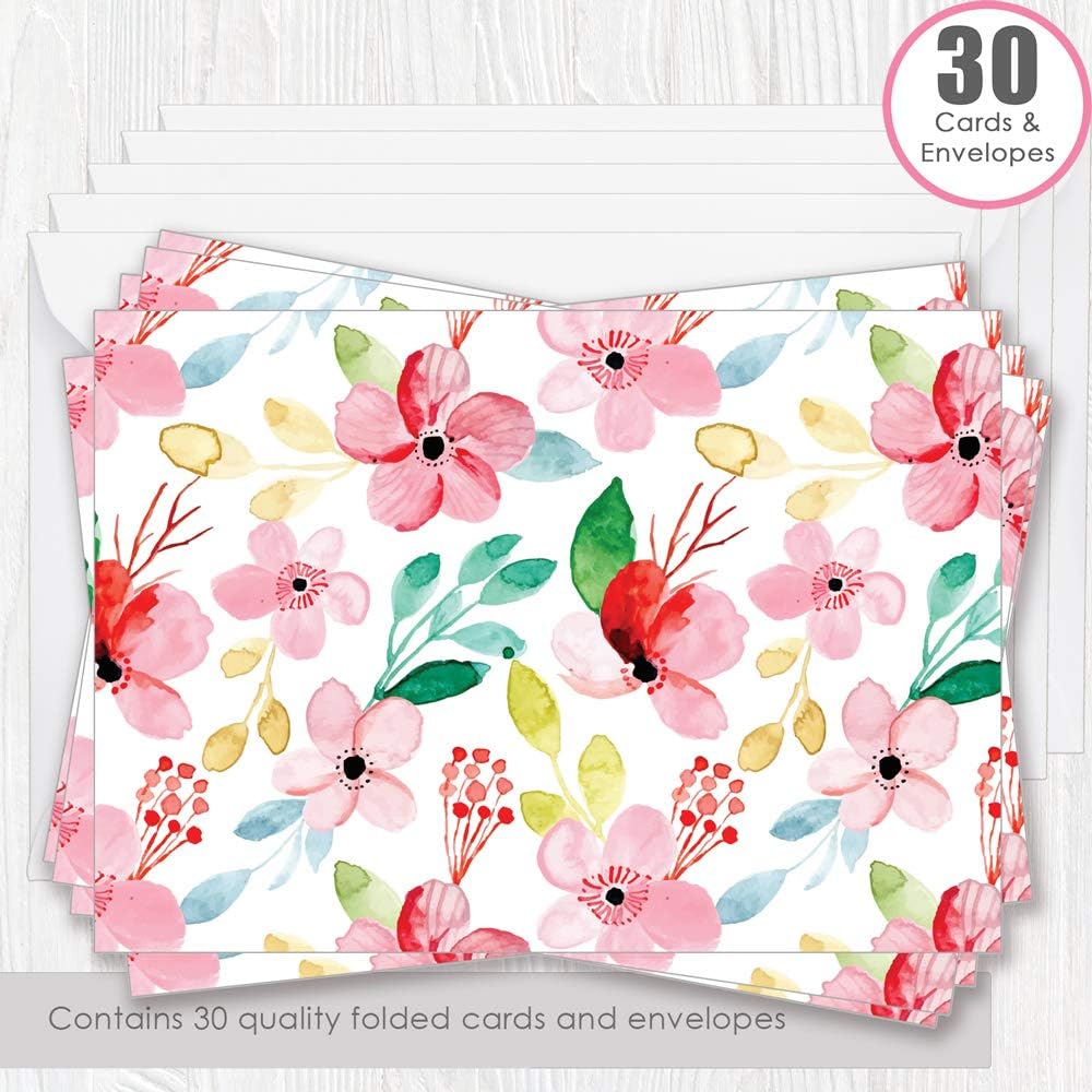 30 Pack Eco Friendly Blank Floral Notelets – Multipack of Pastel Floral ...