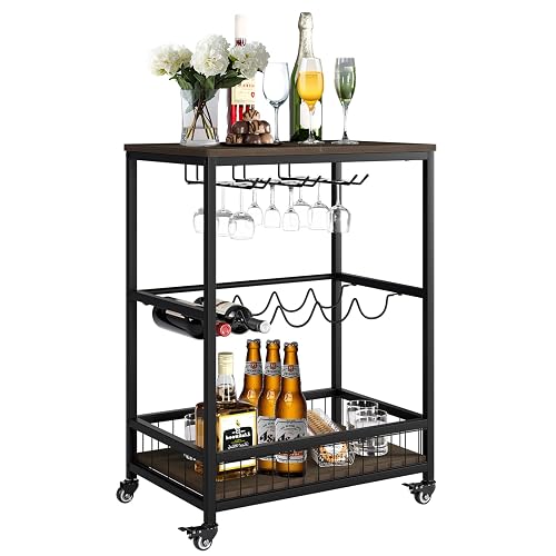 Mobile Bar Cart for Home, Bar Serving Cart on Wheels, Rolling Wine Cart ...