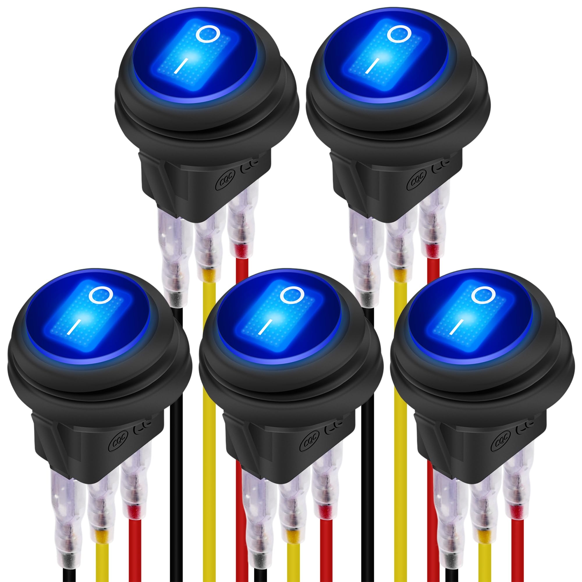 DaierTek 12V Waterproof Round Rocker Switch Blue LED Lighted [UL Listed ...