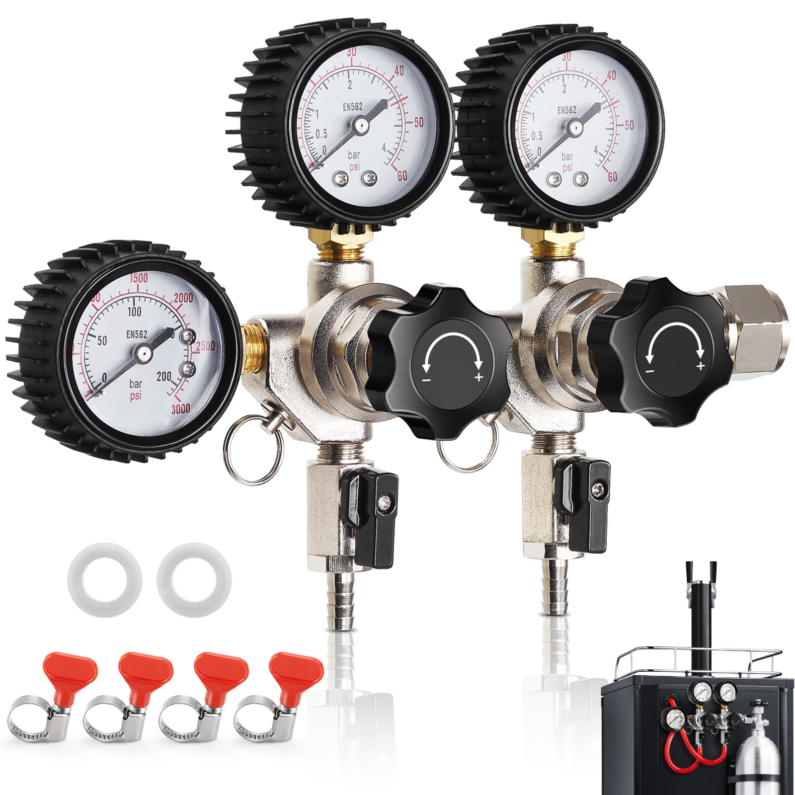 CO2 Regulator for Dual Tap Kegerator Draft Beer Tower Dispenser, Dual ...