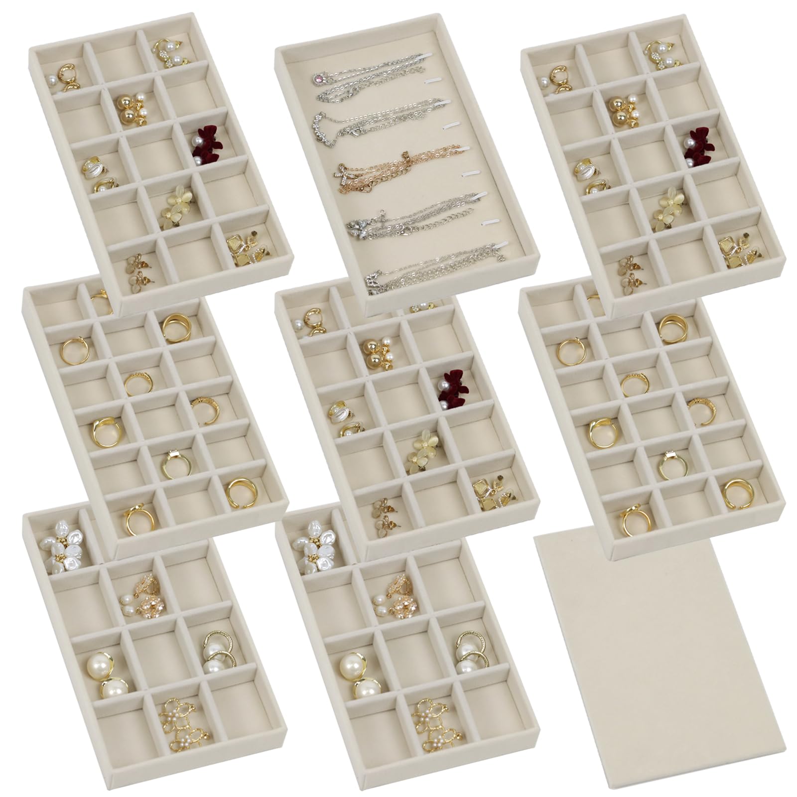 Set of 8 Stackable Jewelry Organizer Trays with 1 Lid for Drawer ...