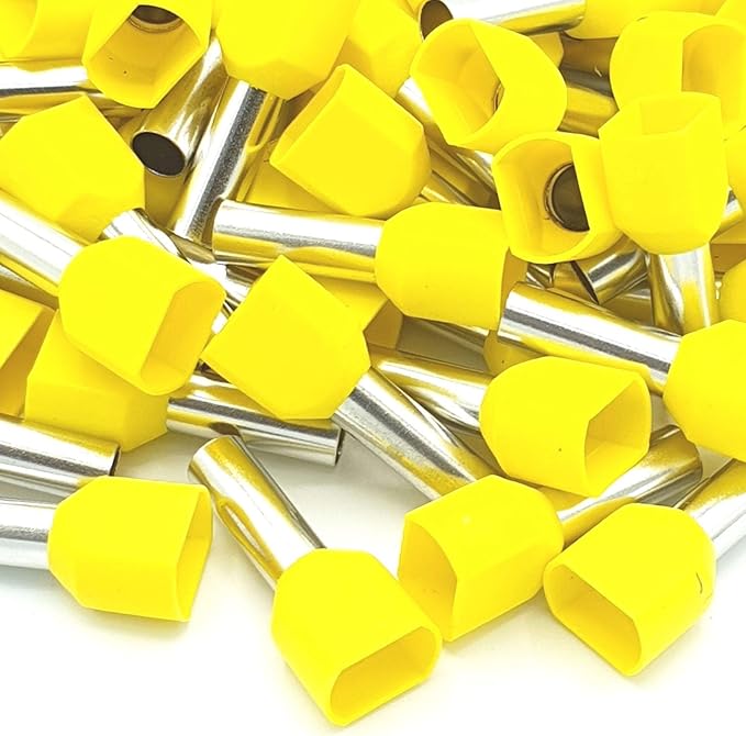 100pcs 6mm Yellow Dual Bootlace Crimp Ferrules Insulated Cord End ...