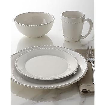 Amazon.com | American Atelier Bianca Bead 16 Piece Dinnerware Set ...
