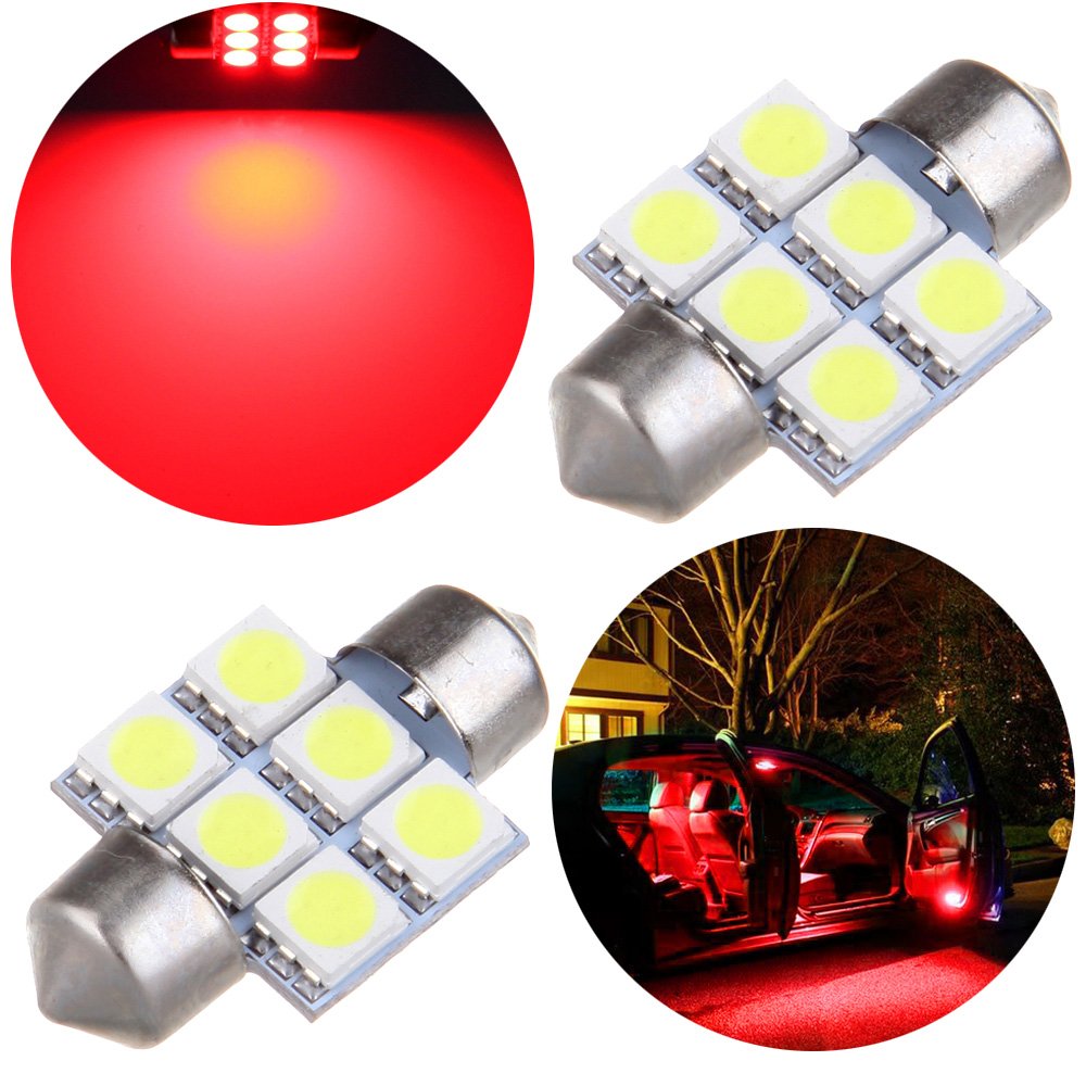 cciyu 31mm Festoon LED Bulbs 6-5050-SMD Red Super Bright Interior Car ...