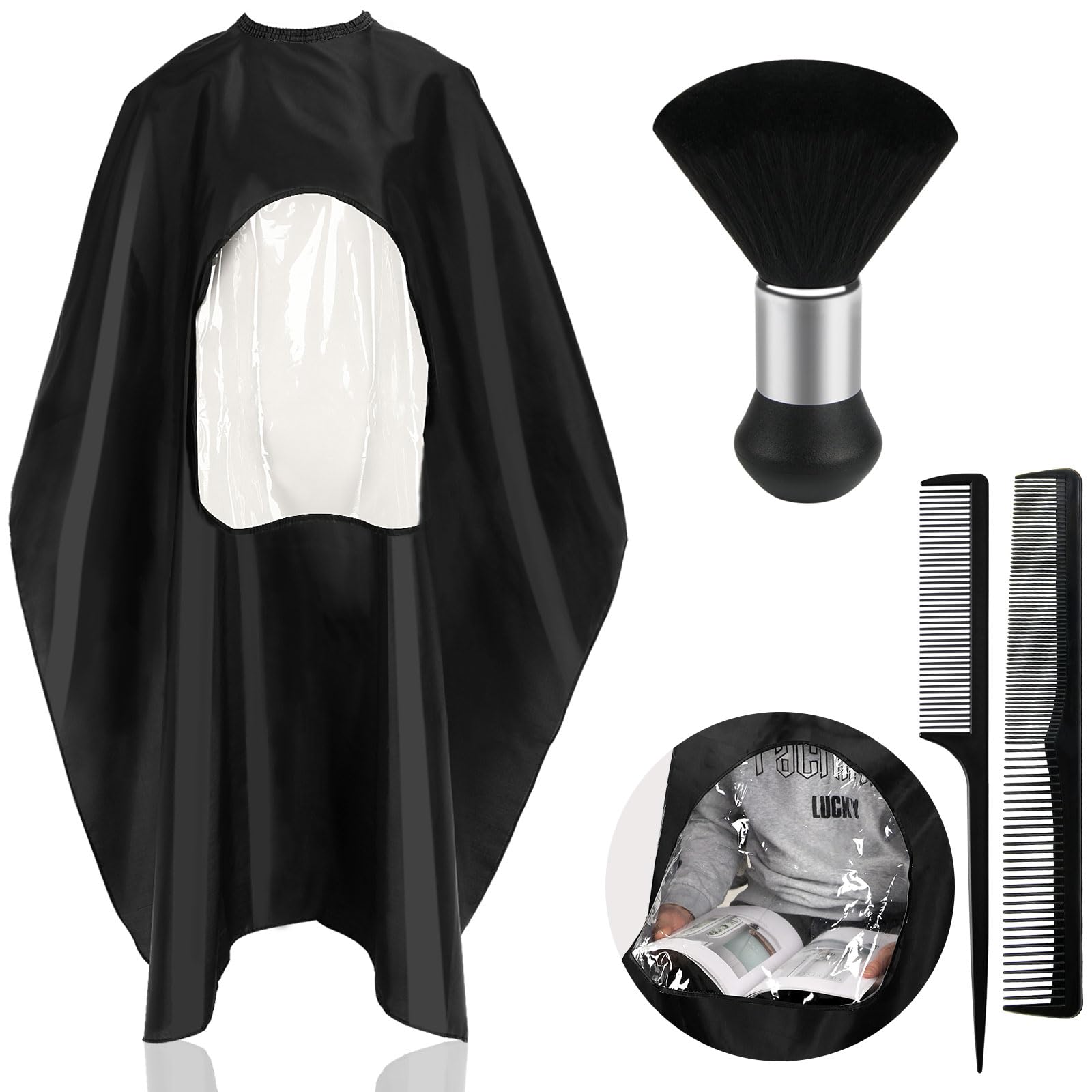 Mua FEBSNOW Professional Black Barber Cape with Neck Duster Brush Large ...