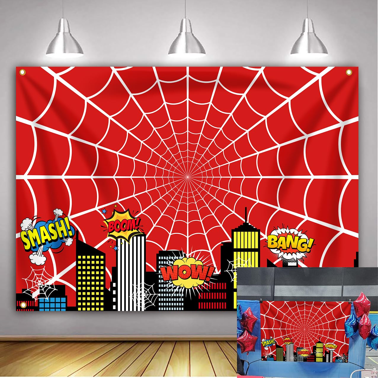 USERTEN Red Spider Web Superhero Party Backdrop 7x5ft Boys Birthday ...
