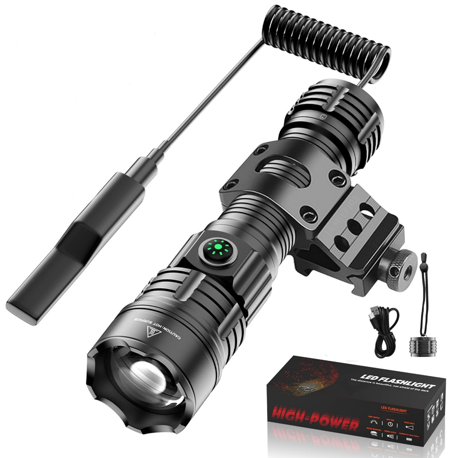 WINDFIRE Tactical Flashlight 3000 Lumens with Picatinny Rails Mount and ...
