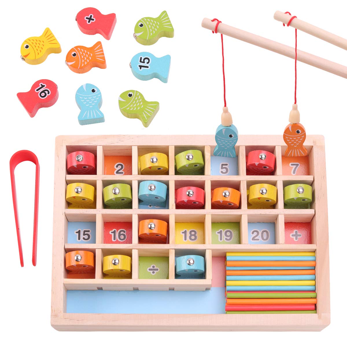 Buy GEMEM Wooden Magnetic Fishing Game, Number Fish Catching Counting ...