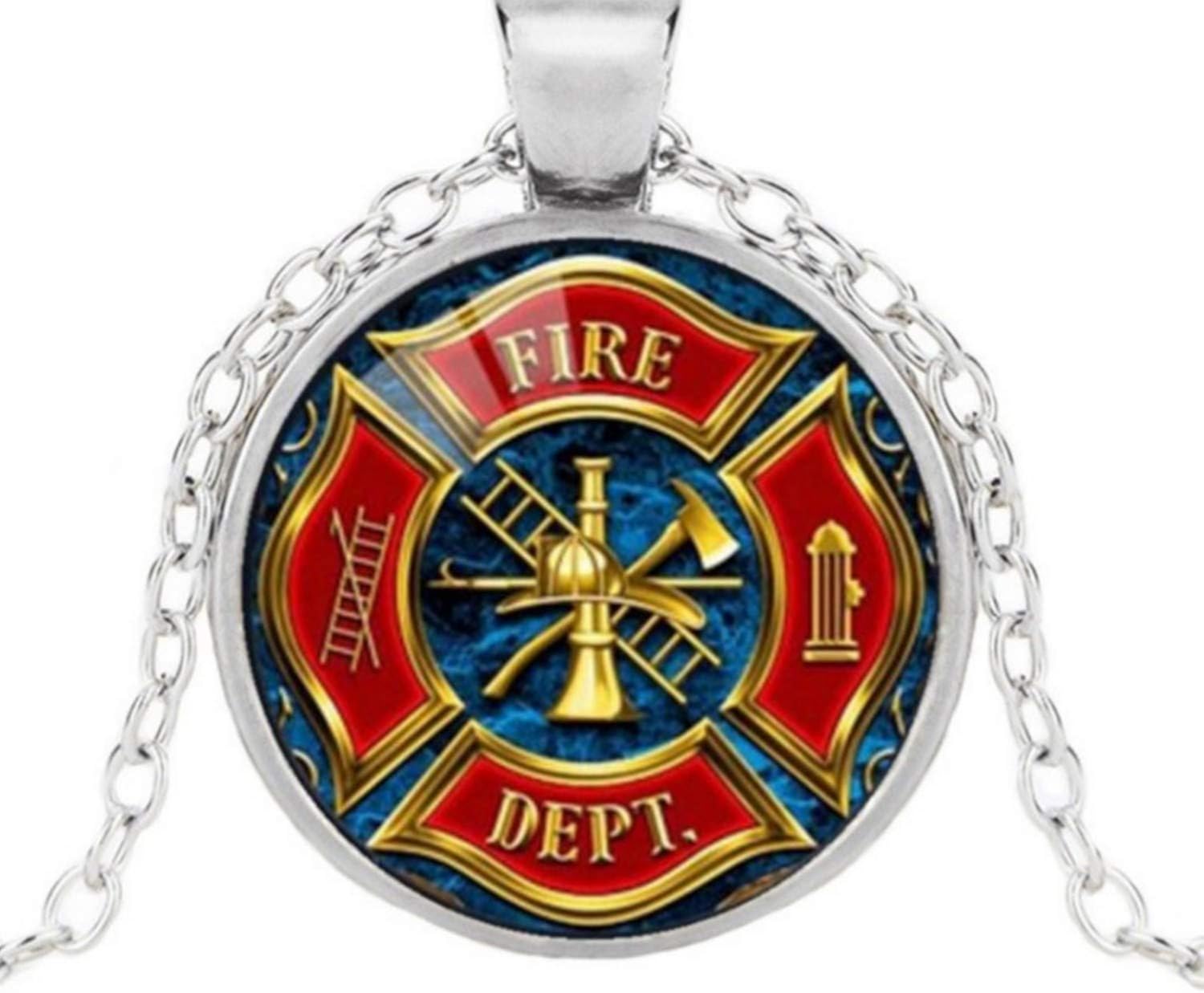 New Firefighter Necklace Symbol Glass Fashion Pendant Silver Plated ...