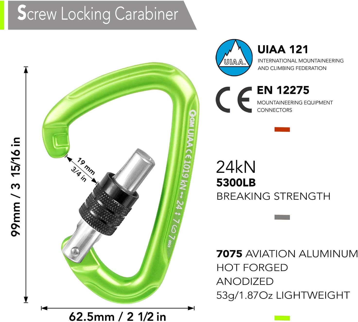 GM CLIMBING Ultra-Light Screw Locking Carabiner CE UIAA Certified – BigaMart