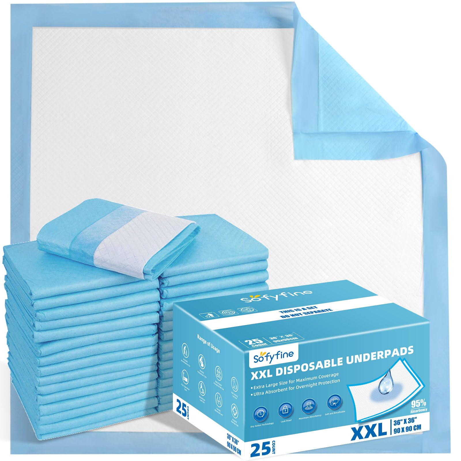 SOFYFINE Extra Large Chucks 36"x36" Disposable XXL Heavy Duty Absorbent ...