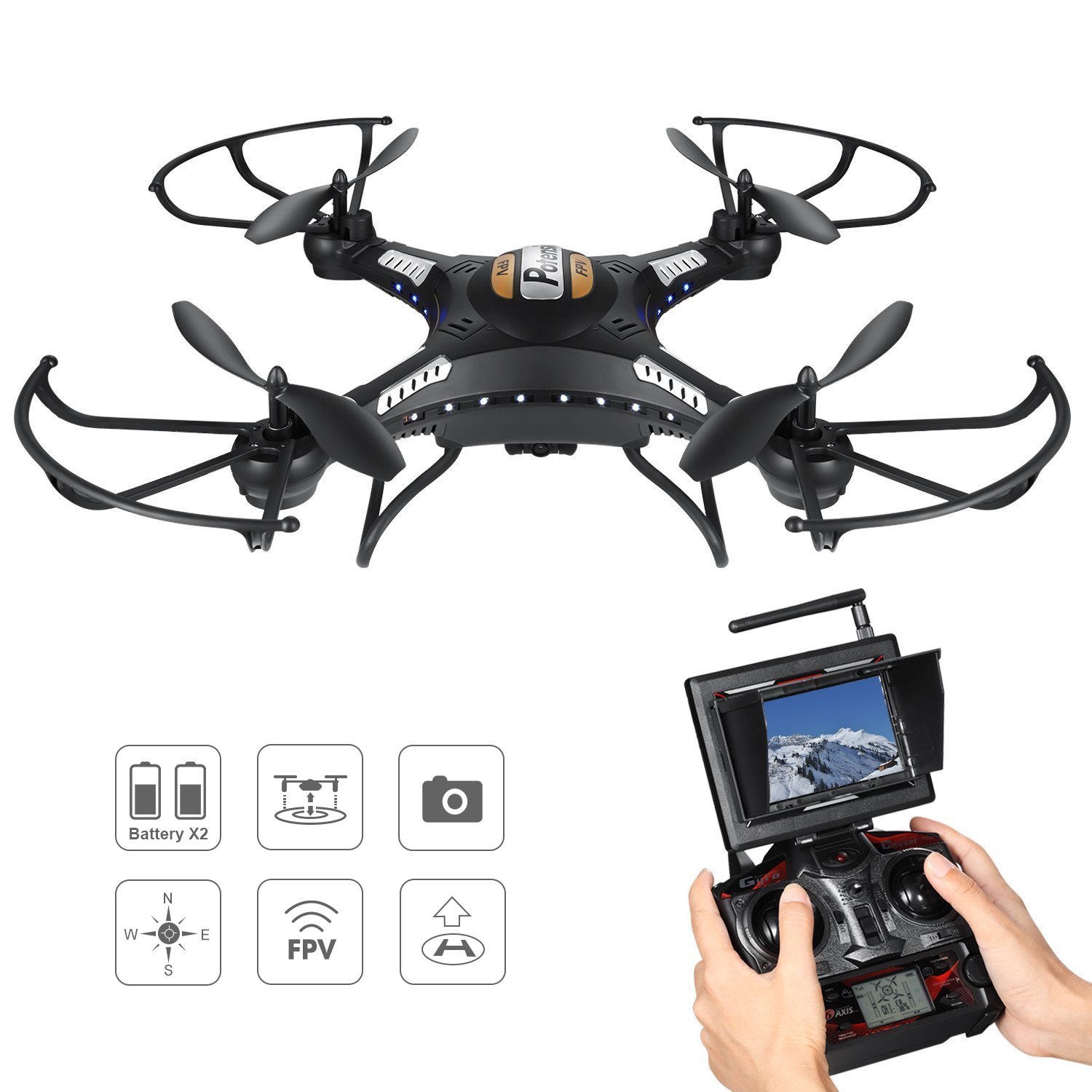 Potensic Drone con Telecamera, 5.8GHz FPV Monitor 4CH 6-Axis Gyro RC ...