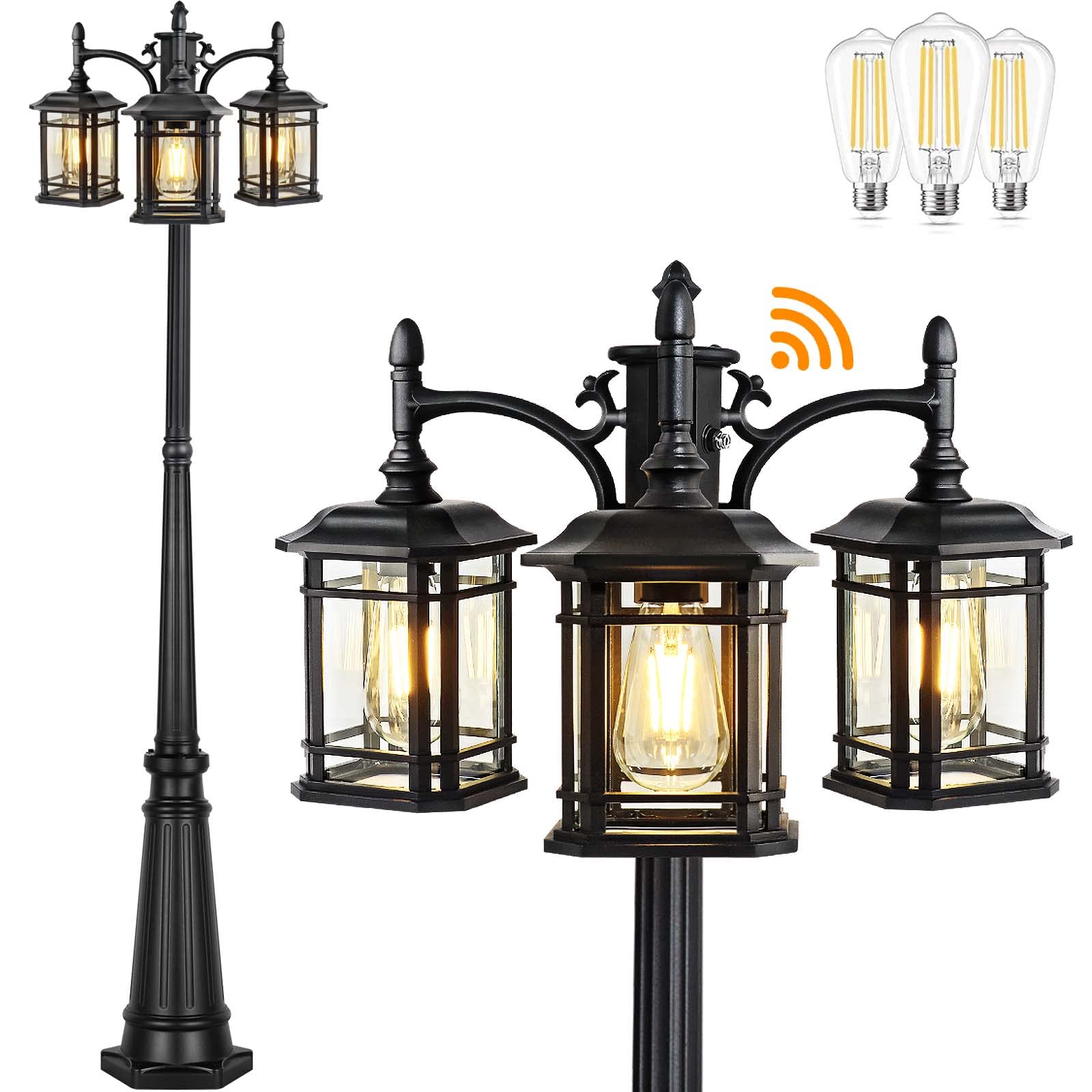 PARTPHONER Dusk to Dawn Outdoor Lamp Post Lights, Black Light Pole with ...