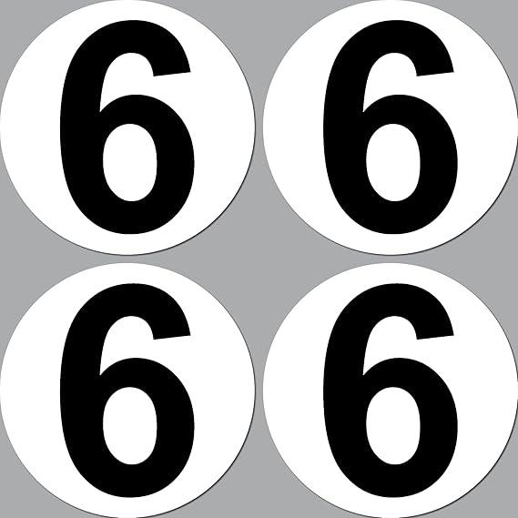 Set of 4 vinyl decal stickers NUMBER 6 Race Car Motorbike Kart Go-Kart ...