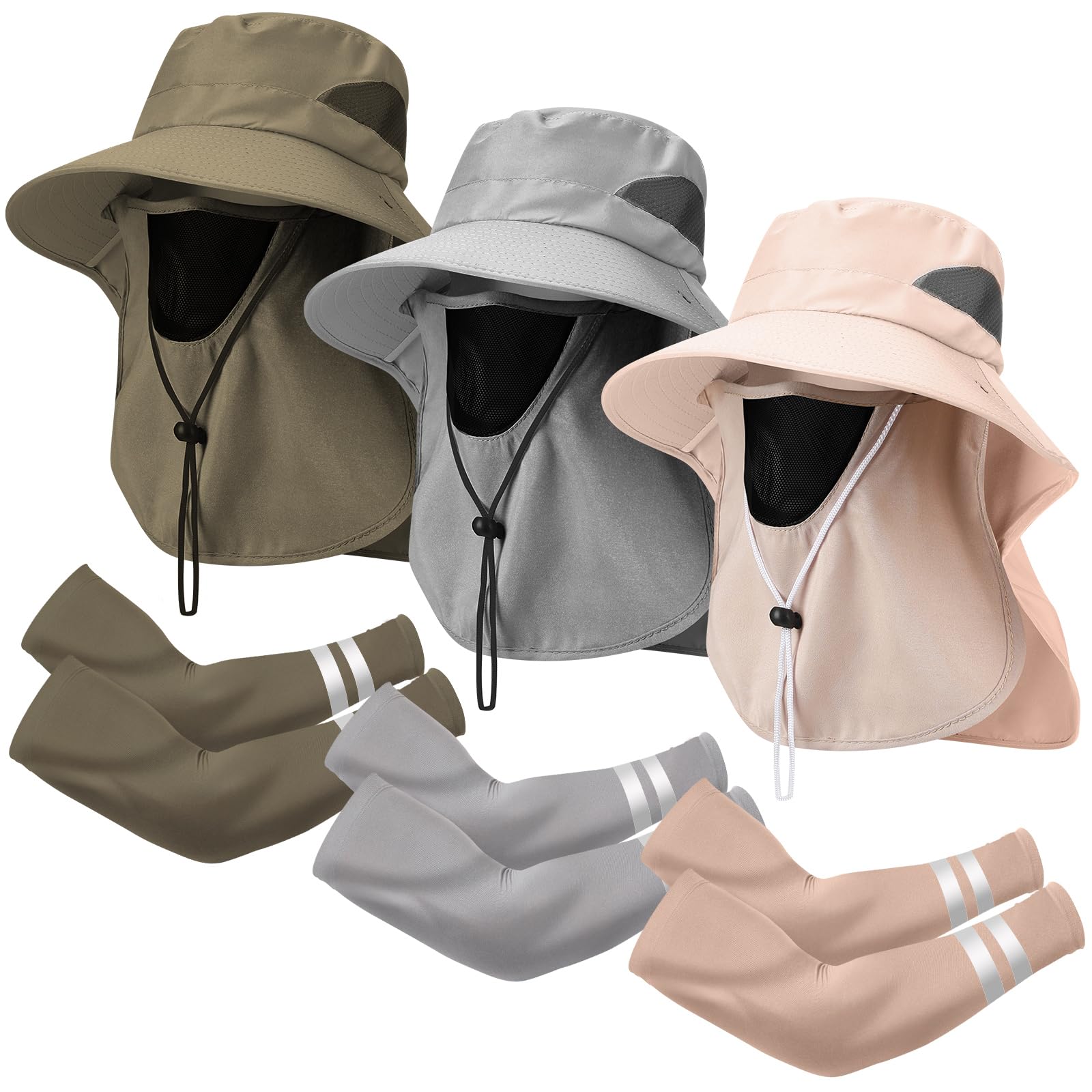 Berlune 6 Pcs Sun Hat Fishing Hats with Face Cover and Arm Sleeves ...
