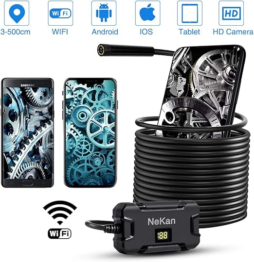 NEKAN Endoscope WiFi HD 500cm Distance Focale Endoscopique 1080P 8 LEDs ...