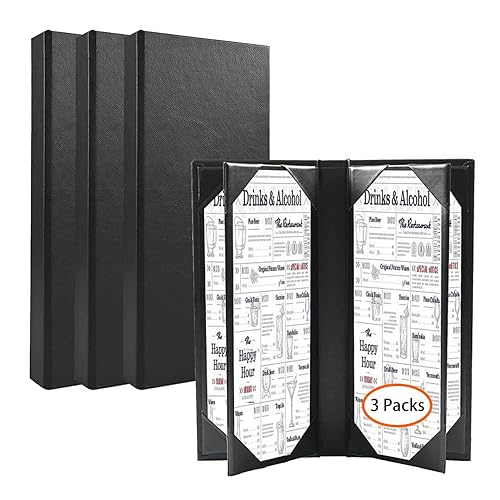 WFD.L 3 Packs Leather Menu Holder for 4.25x11 inch menus, Menu Covers ...