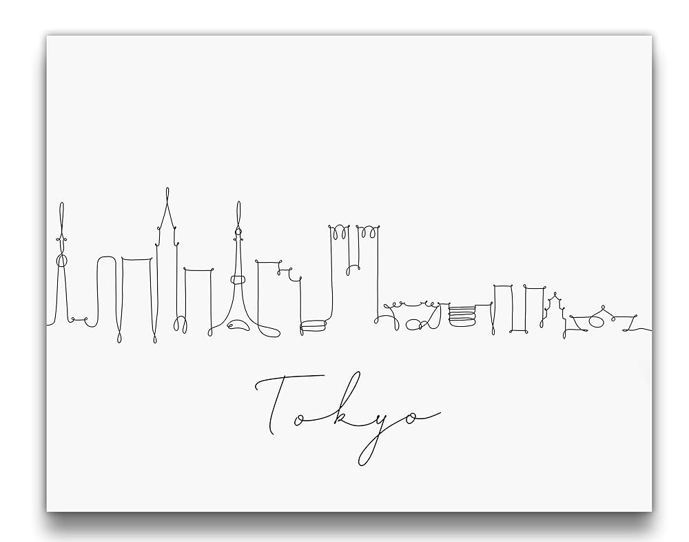 Amazon.com: Tokyo Skyline Pen and Ink Line Drawing Wall Decor | Black ...