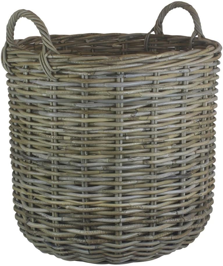 Large Tall Round Fireside Grey Rattan Log Basket – BigaMart