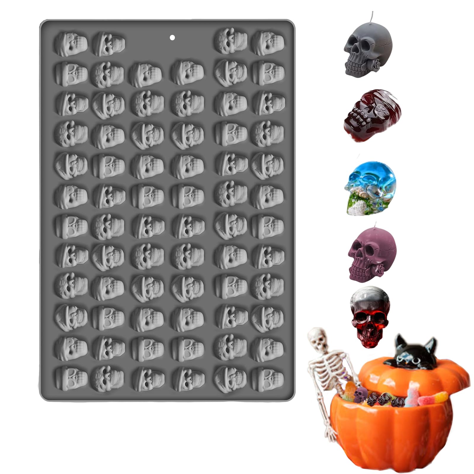 Halloween Mini Skull Candy Molds 70 Cavity Skull Silicone Molds Food ...