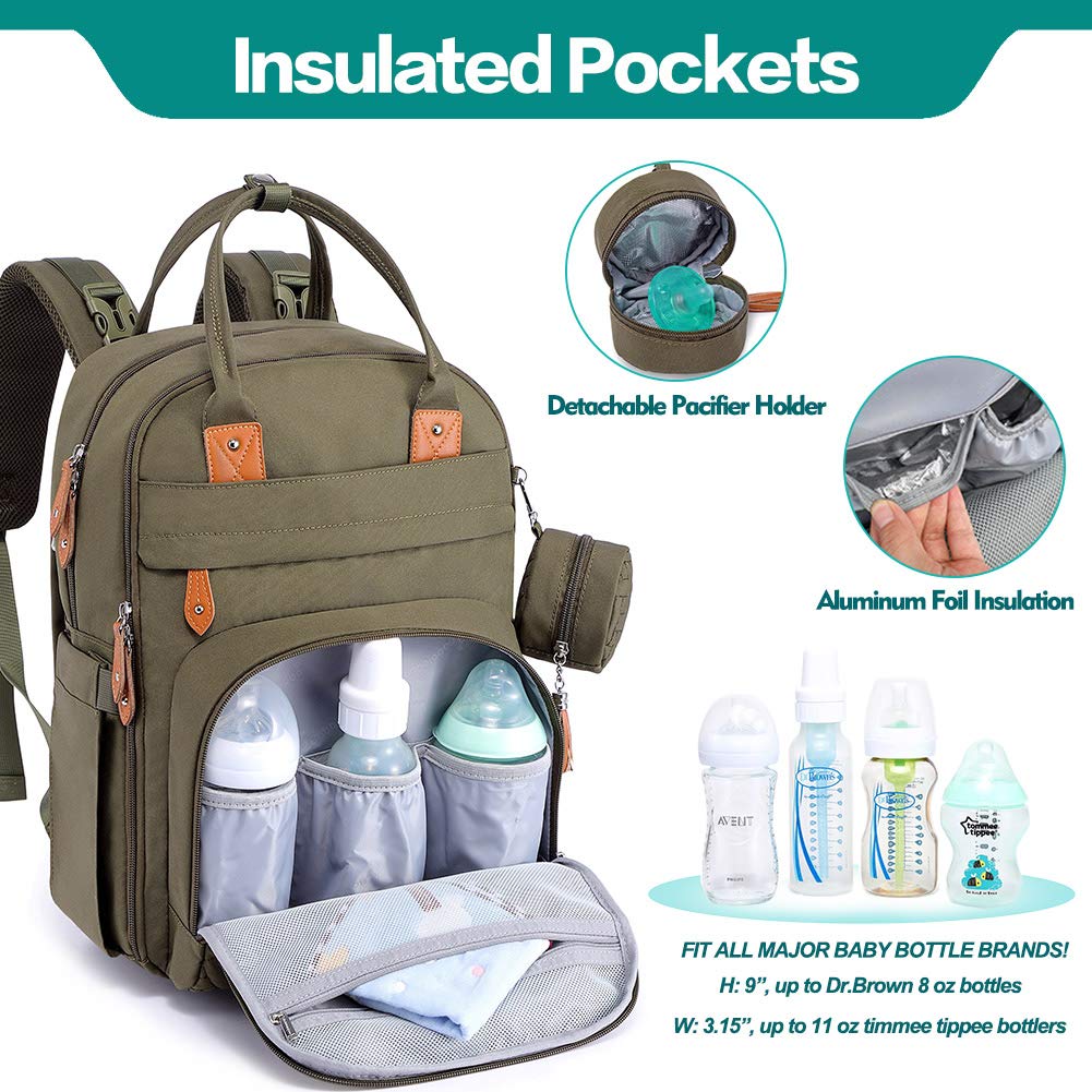 BabbleRoo Baby Diaper Bag Backpack - Army Green, Unisex, Waterproof ...