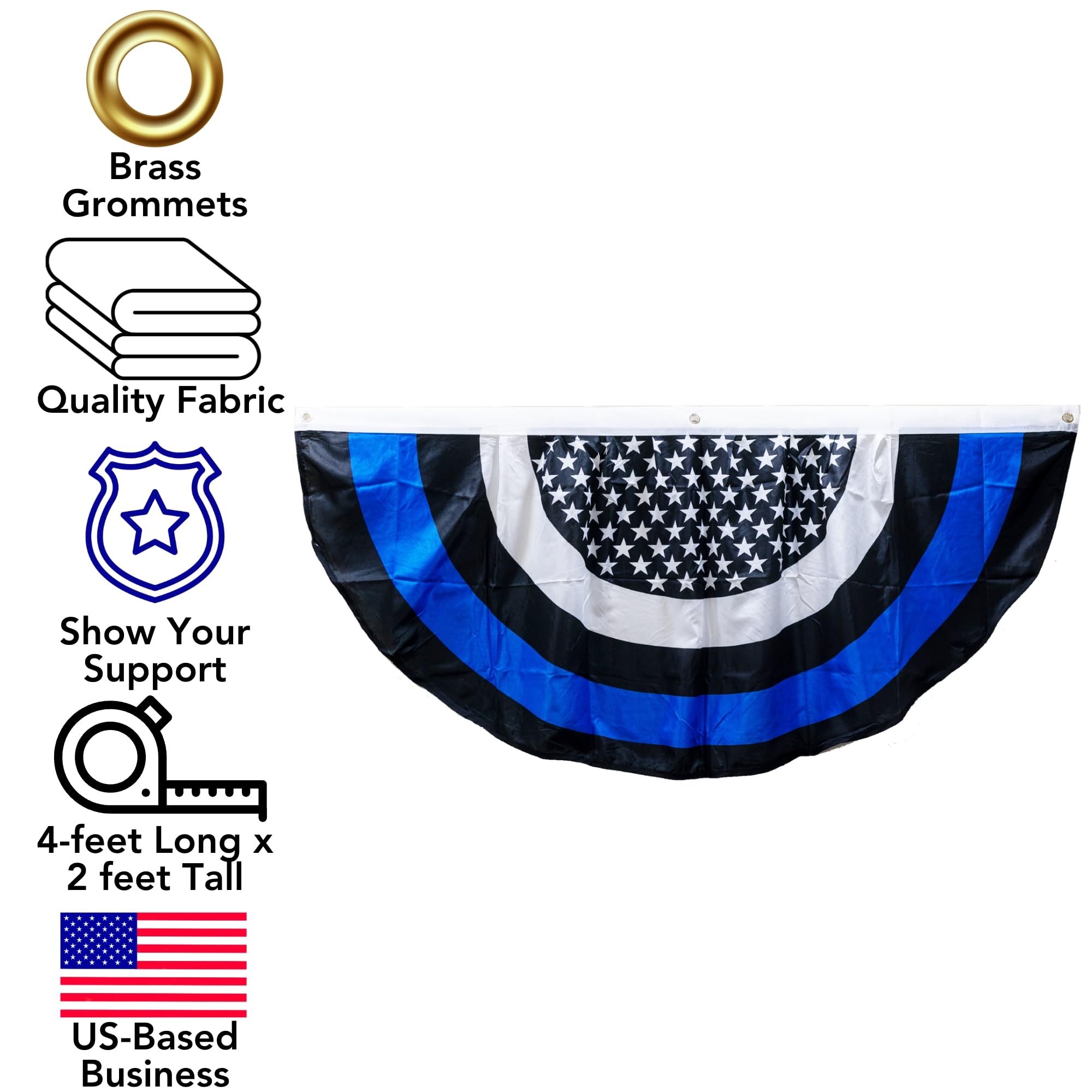 Iconikal Thin Blue Line Police Bunting Half Circle Flag, 4 X 2-Feet, 3 ...
