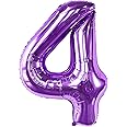 Amazon.com: Giant, Purple Number 4 Balloons - 40 Inch, 4th Birthday ...