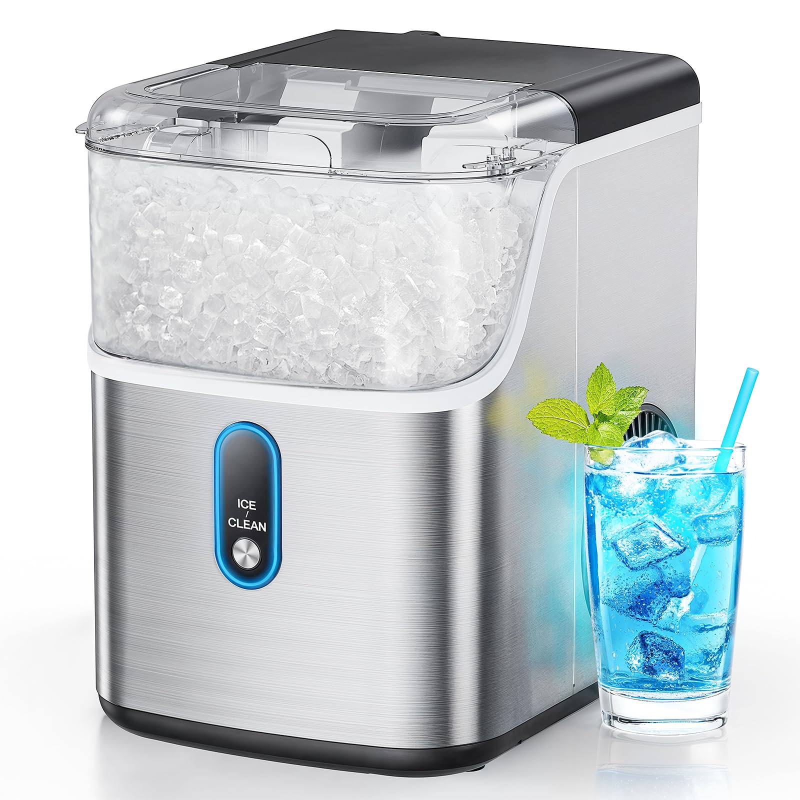 Nugget Ice Maker Countertop, HOMEZAY Pebble Ice Maker with Soft ...