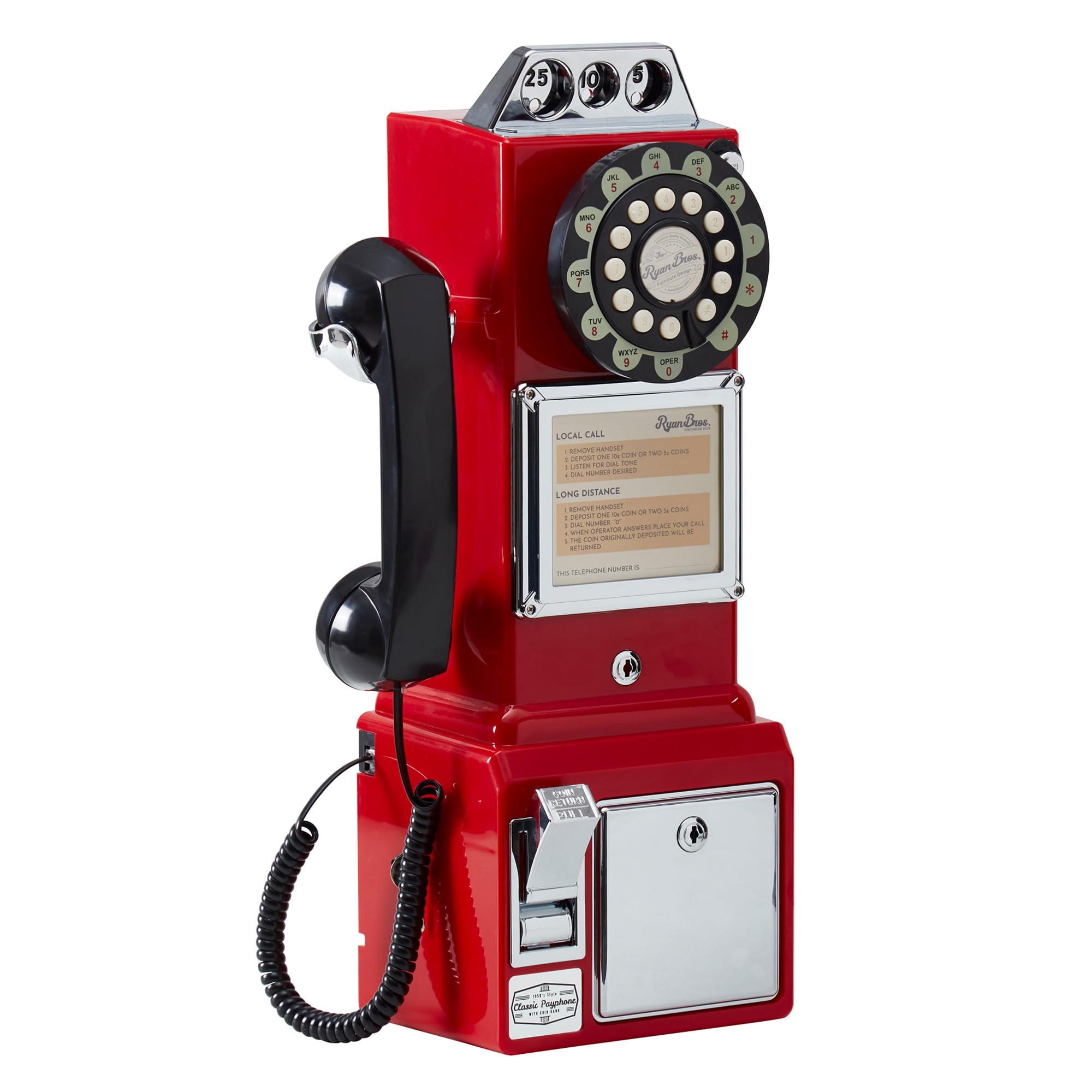 Ryan Bros. American Retro 1950's Payphone with Coin Bank Wall-Mount ...