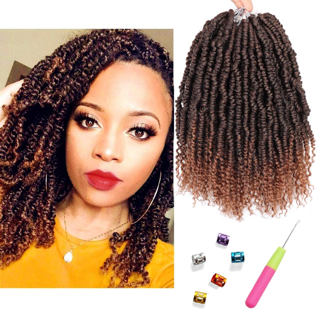 Bomb Twist Crochet Hair 12 Inch 6 Packs Ombre Brown Mini Passion Twist ...
