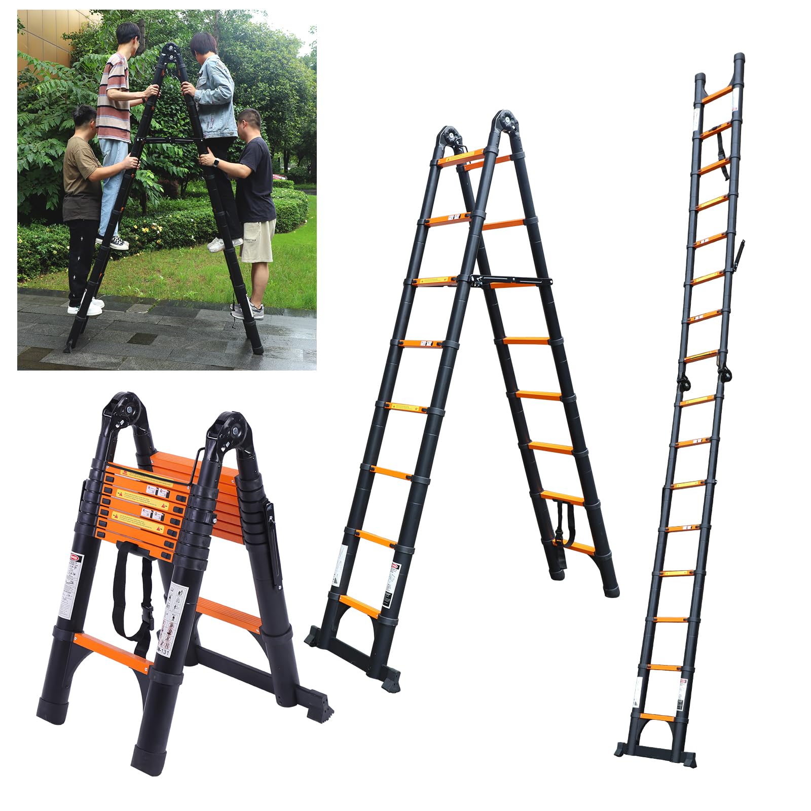 JADDUO Telescoping Ladder A Frame, 16.5 Ft Compact Aluminum Extension ...