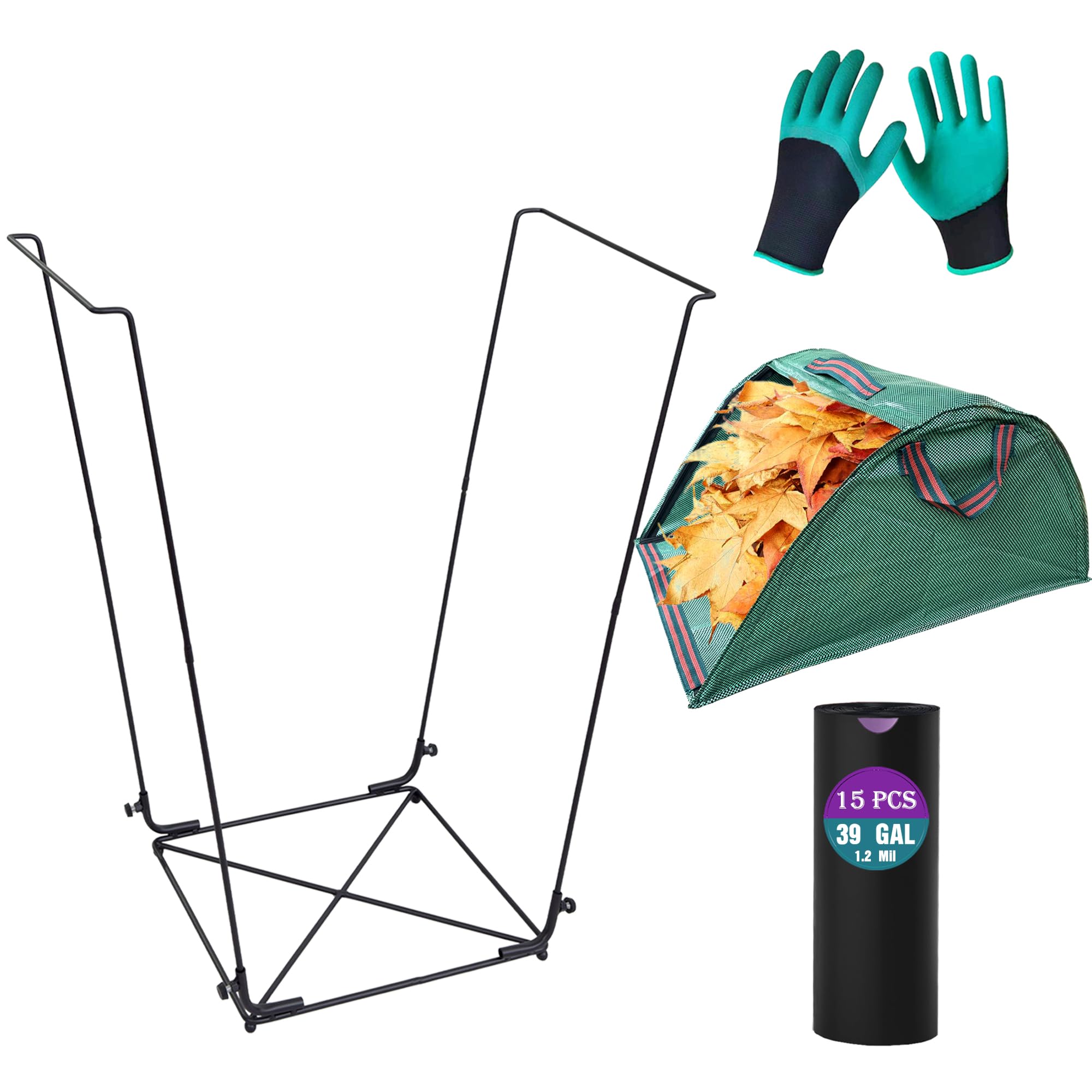 AimGrowth Trash Bag Holder Outdoor Leaf Bag Support Stand with 15 PCS ...