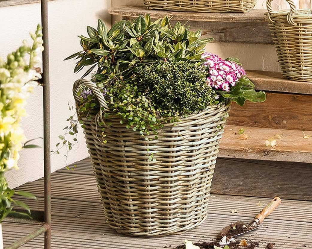 Dekoleidenschaft Pflanzkorb Rustikal aus Rattan, rund, grau, groß ...