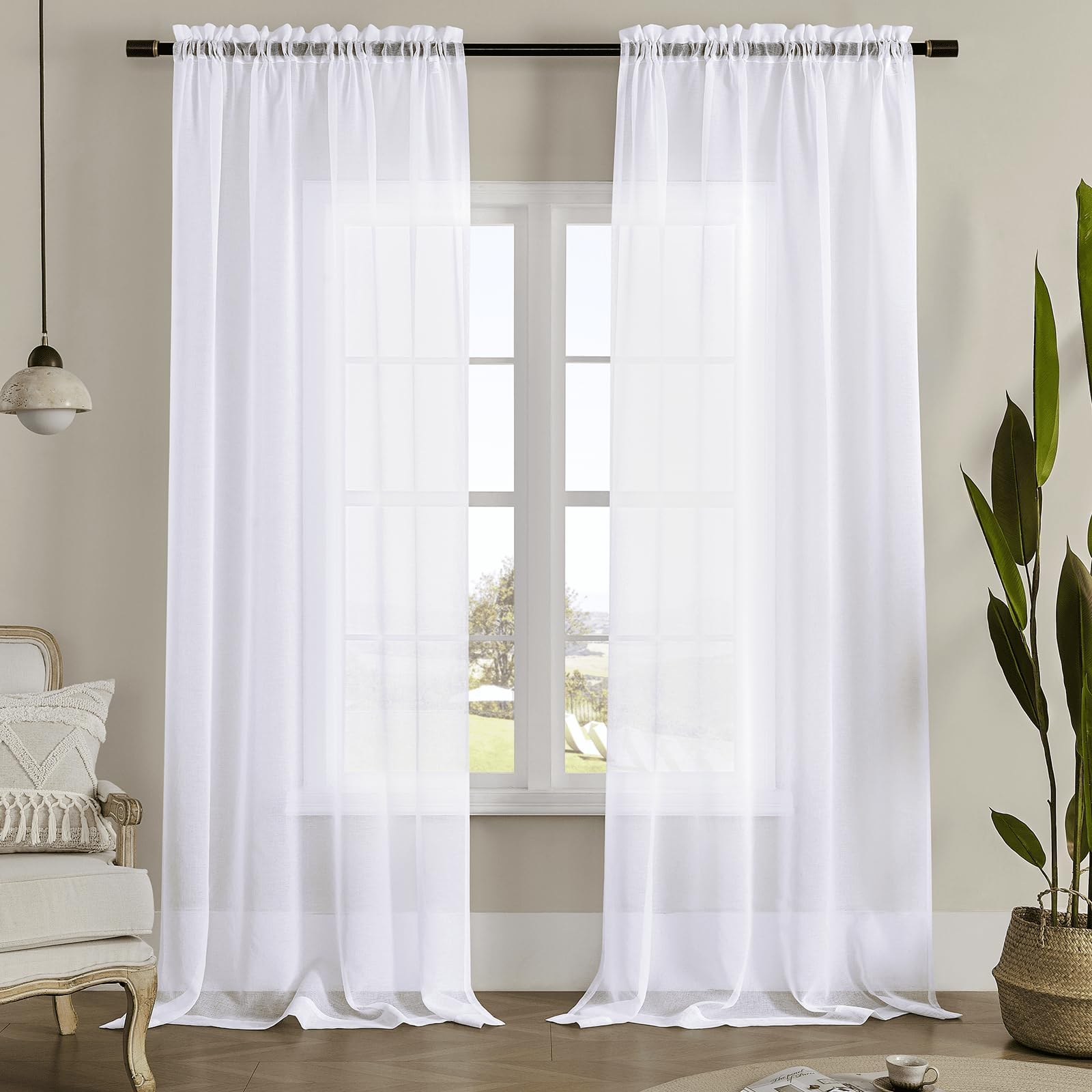 MYSTIC-HOME White Sheer Curtains 84 Inches Long, Rod Pocket Sheer ...