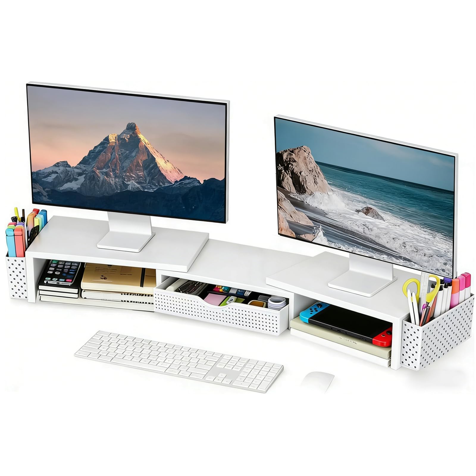 Spacrea Metal Desk Organizers and Accessories, Dual Monitor Stand Riser ...